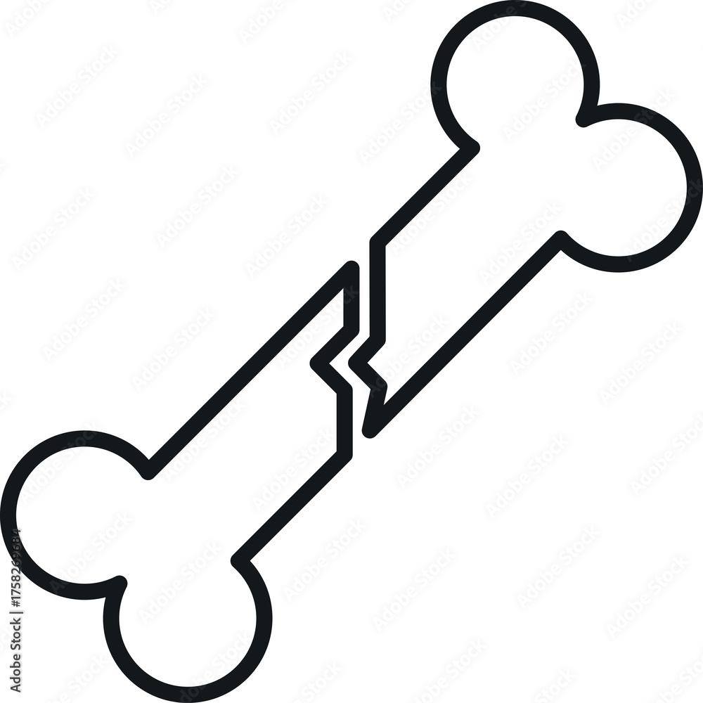 Simple black outline icon of a broken bone with a transparent ...