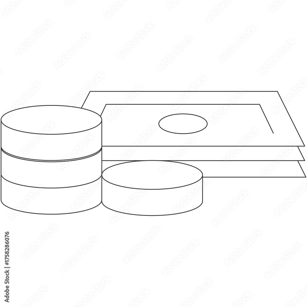 Stylized Outline Of Stacked Coins And Rectangular Object With Circles ...
