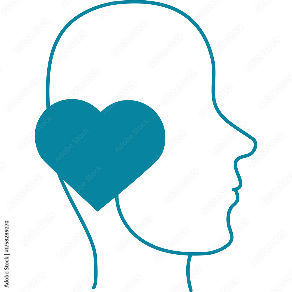 Illustration Stock Teal Outline of a Human Head Profile with a Teal ...