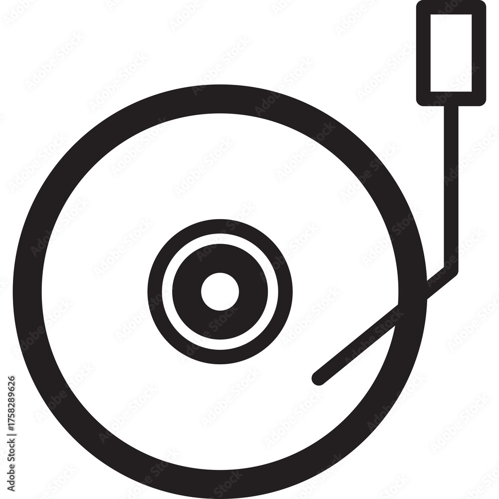 Technology Set Bold Line Graphic Of A Stylized Record Player With A ...