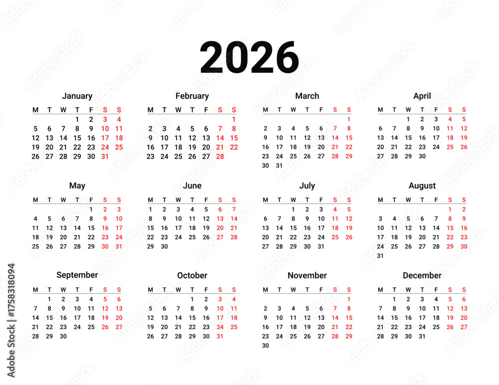 Calendar Design 2026 Layout, Yearly Calendar For 2026 On Transparent ...