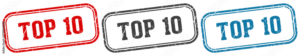 top 10 stamp. top 10 rectangular stamp set isolated on white background ...
