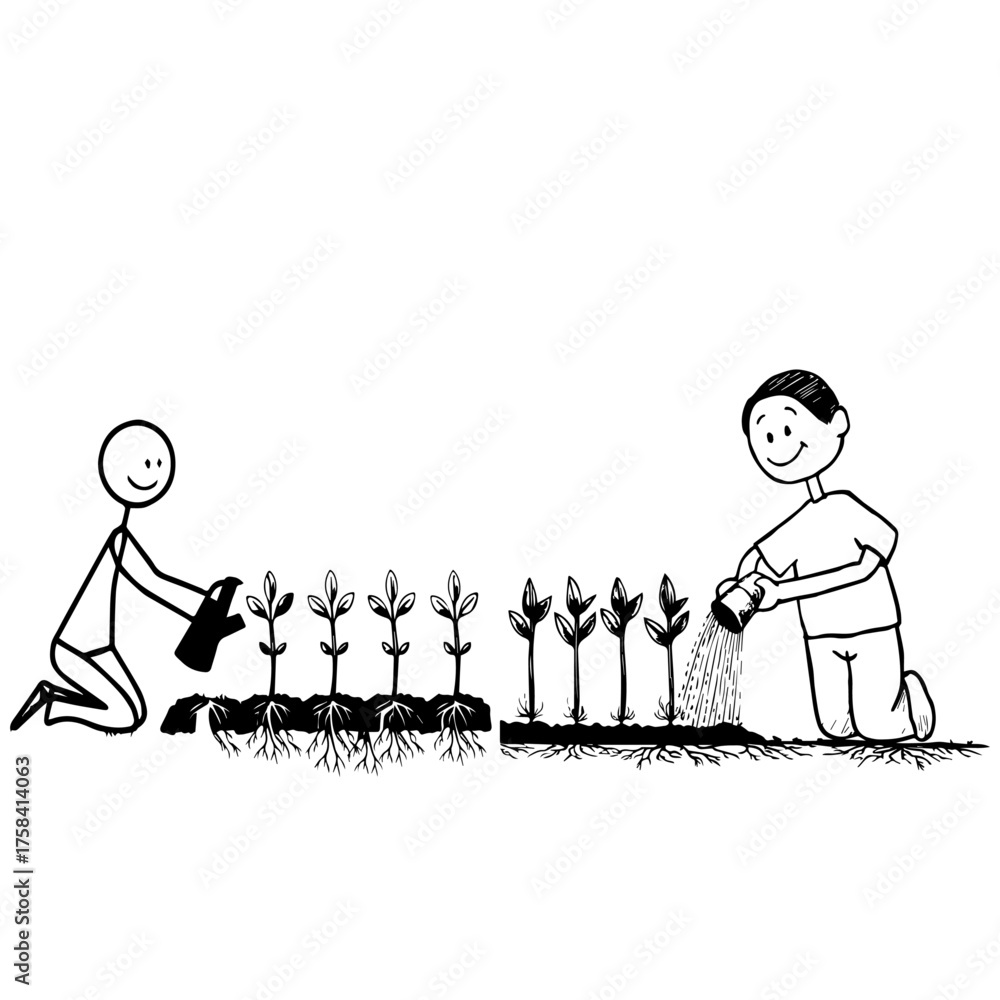 People watering plants illustration – teamwork and growth concept ...