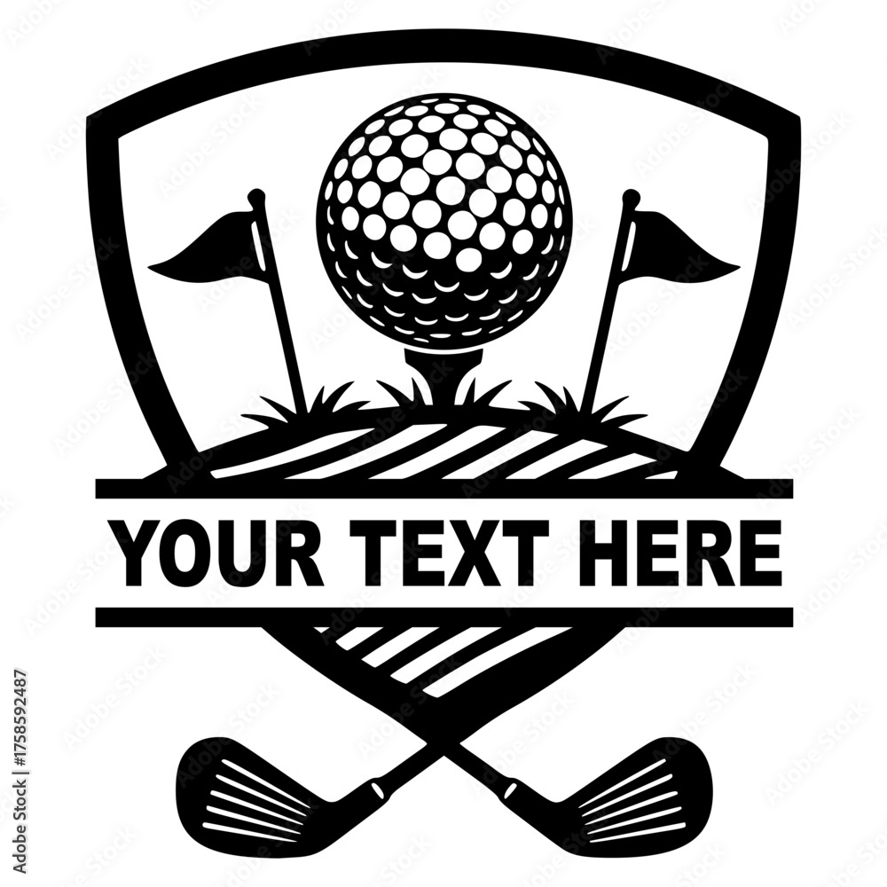 Golf Monogram Shield Design with Ball Tee Flags and Crossed Clubs ...