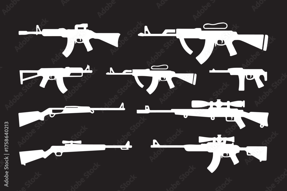 black and white rifle silhouettes weapon types vector set ideal for ...