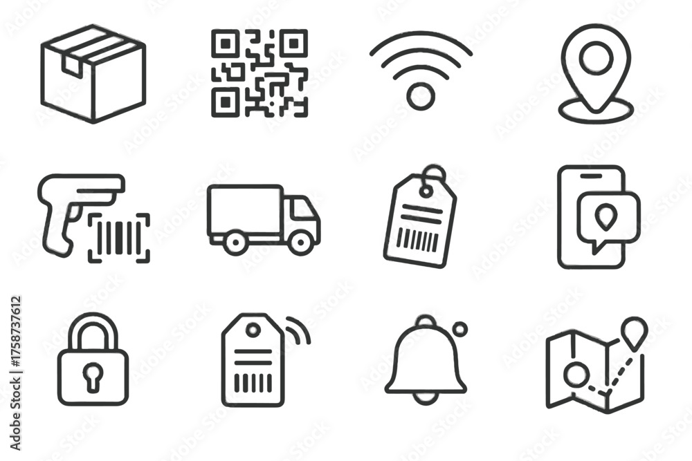 Icons icon map qr vector parcel connected signal app barcode truck ...