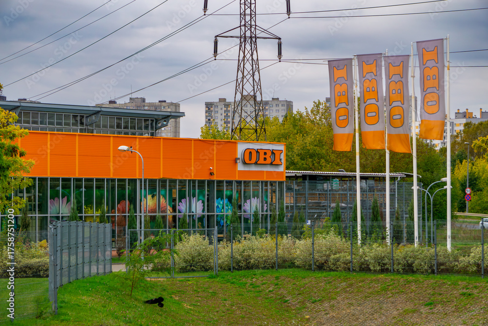 OBI hardware store in Poznań Franowo with orange facade and company ...