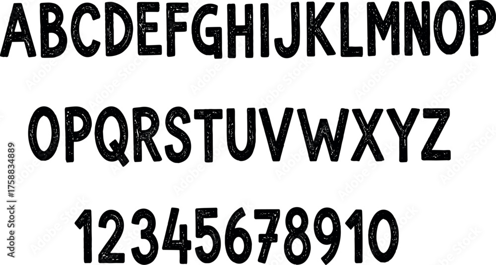 Alphabet and Numbers in Bold Black Font on White Background, A Complete ...
