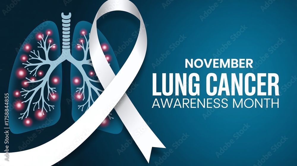 November Lung Cancer Awareness Month banner with white ribbon and human ...