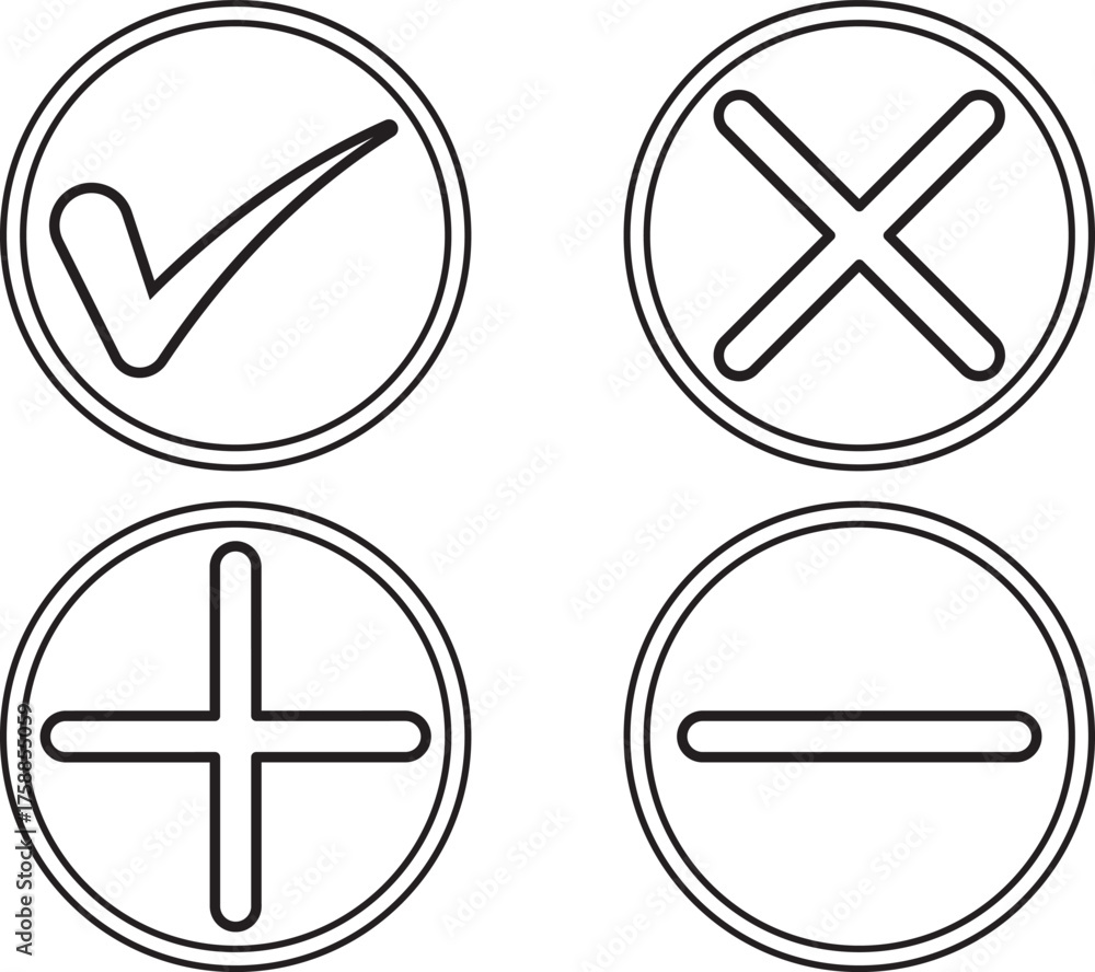Hand drawing check mark icon set. Approval and rejection symbol . Right ...