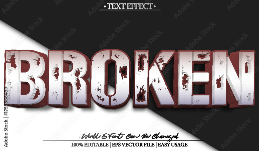 Vector de Stock Shattered Broken Cracked Ruined Fractured Text Effect ...