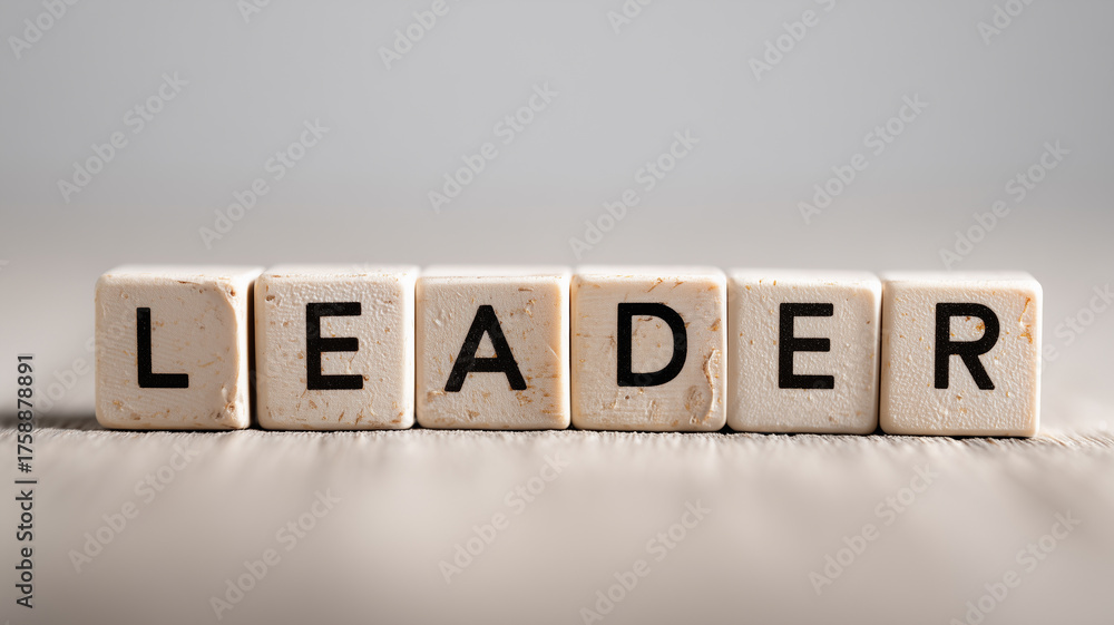 Leader word formed with letter blocks illustrating guidance influence ...