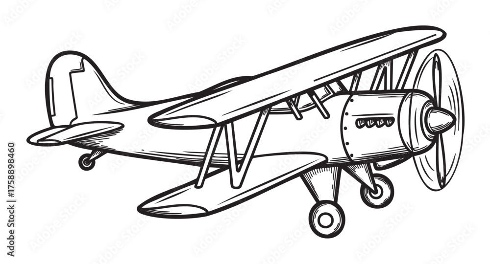 Image vectorielle Stock Black outline vector image of a classic biplane ...