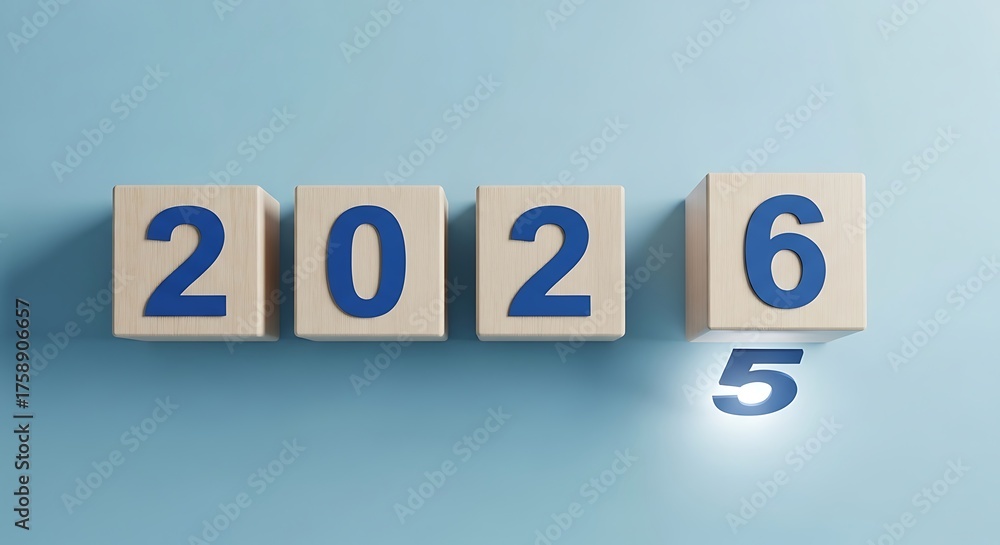 Wooden blocks spell out the year 2026, with the last digit being ...