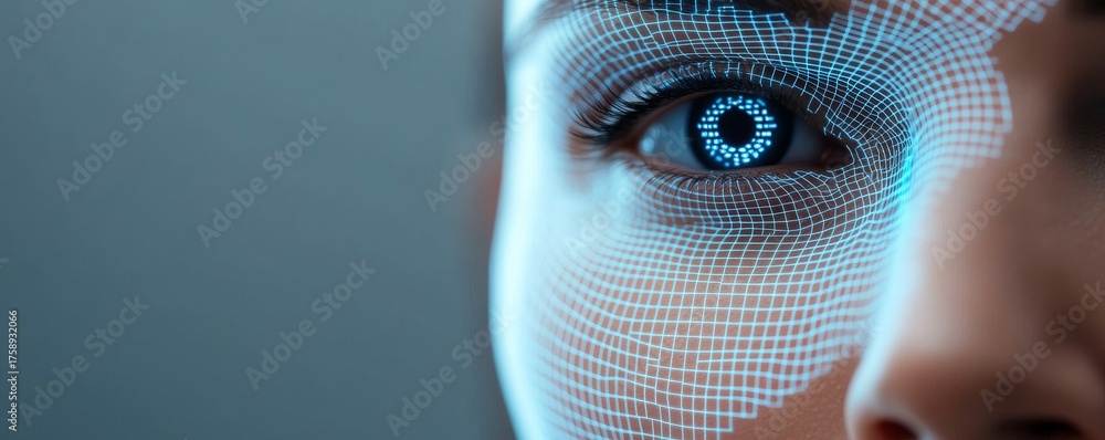 Woman's Eye Scan, Futuristic Face Grid, Artificial Intelligence ...