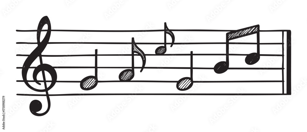Vector de Stock Black outline drawing of a musical staff with a treble ...