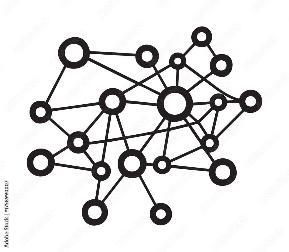Black outline vector icon depicting a network of interconnected nodes ...