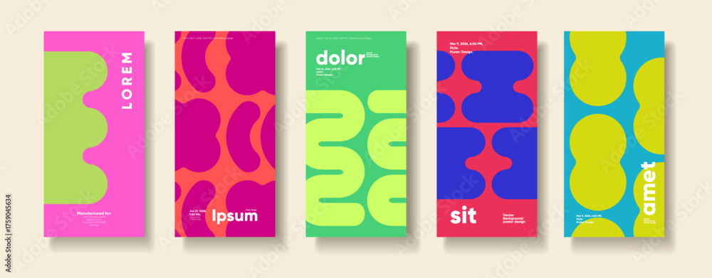 A vibrant collection of abstract poster designs featuring bold colors ...