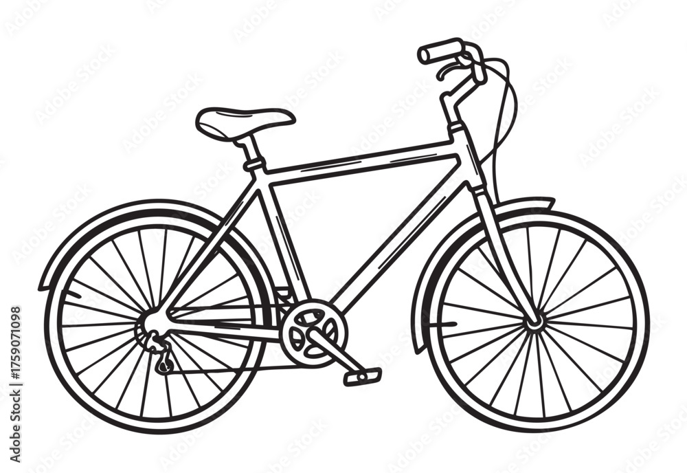 Simple black outline drawing of a classic bicycle with a straight frame ...
