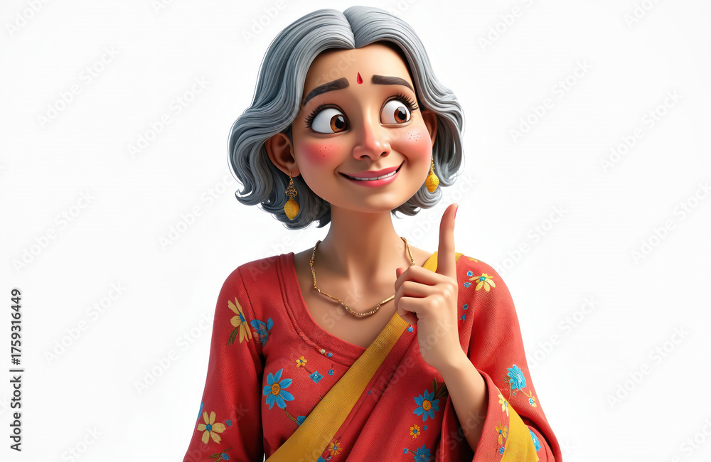 Photo Stock Animated Indian woman, middle-aged, grey hair, smiles ...