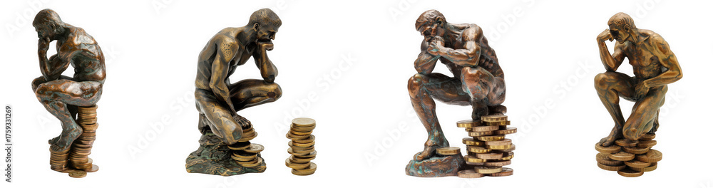 Statue of the thinker in various poses and settings, bronze effect ...