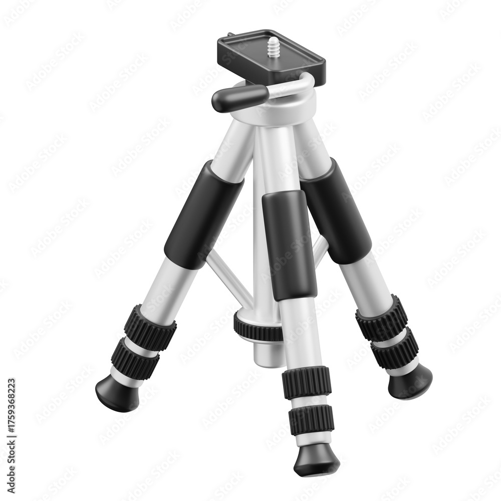 Compact Silver and Black Tripod with Adjustable Legs and Head Isolated ...