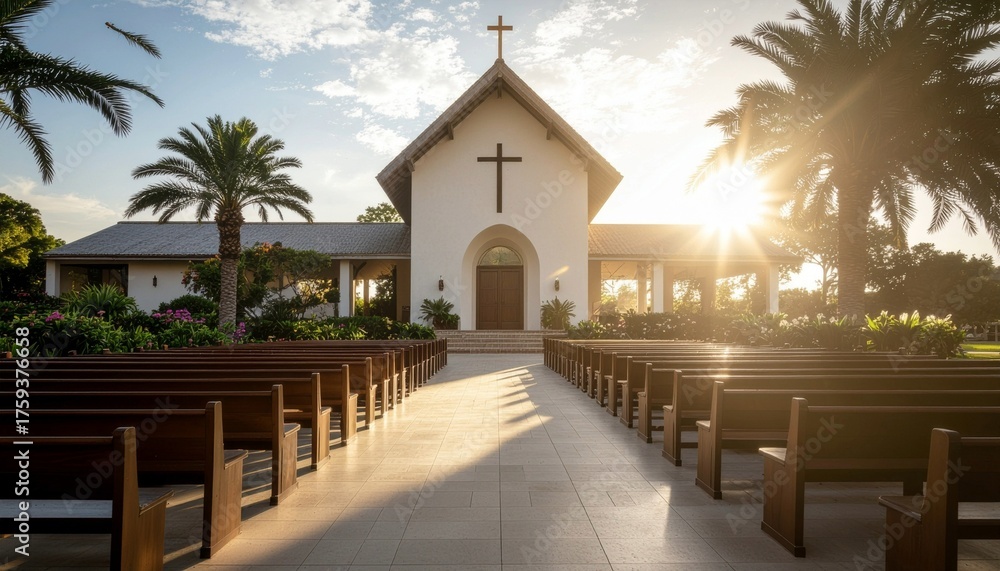 Church with its cross symbolizing Jesus Christ, stands as holy building ...