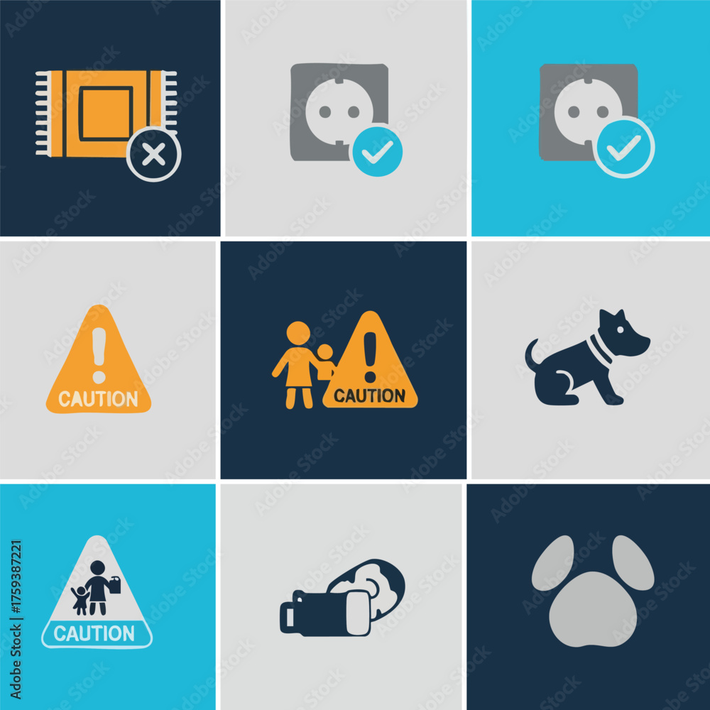 Collection of various safety and warning signs, including electrical ...