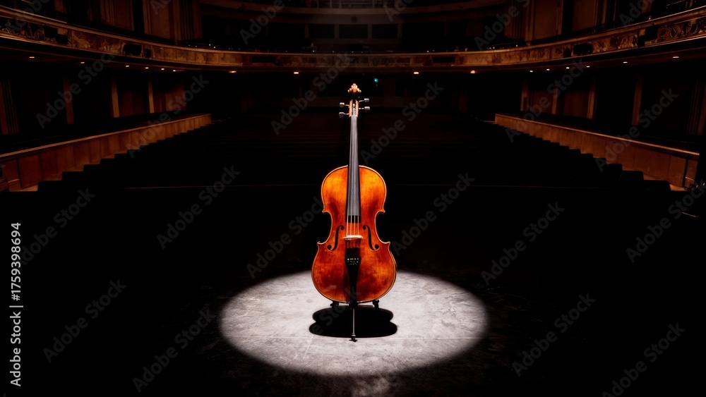 Cello in Concert Hall with Dramatic Spotlight for Elegant Music ...