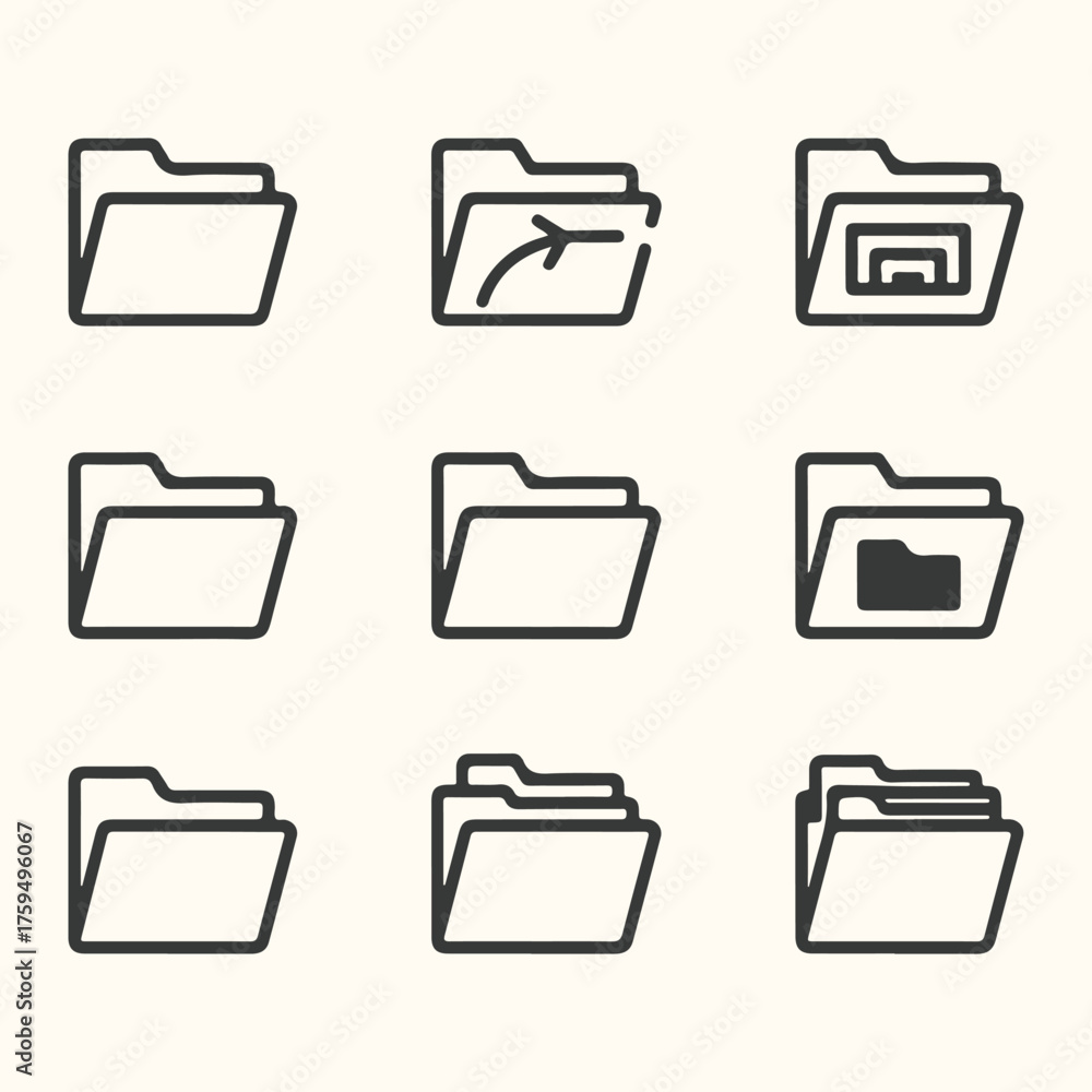 Vector art of collection of nine folder icons in a grid, representing ...