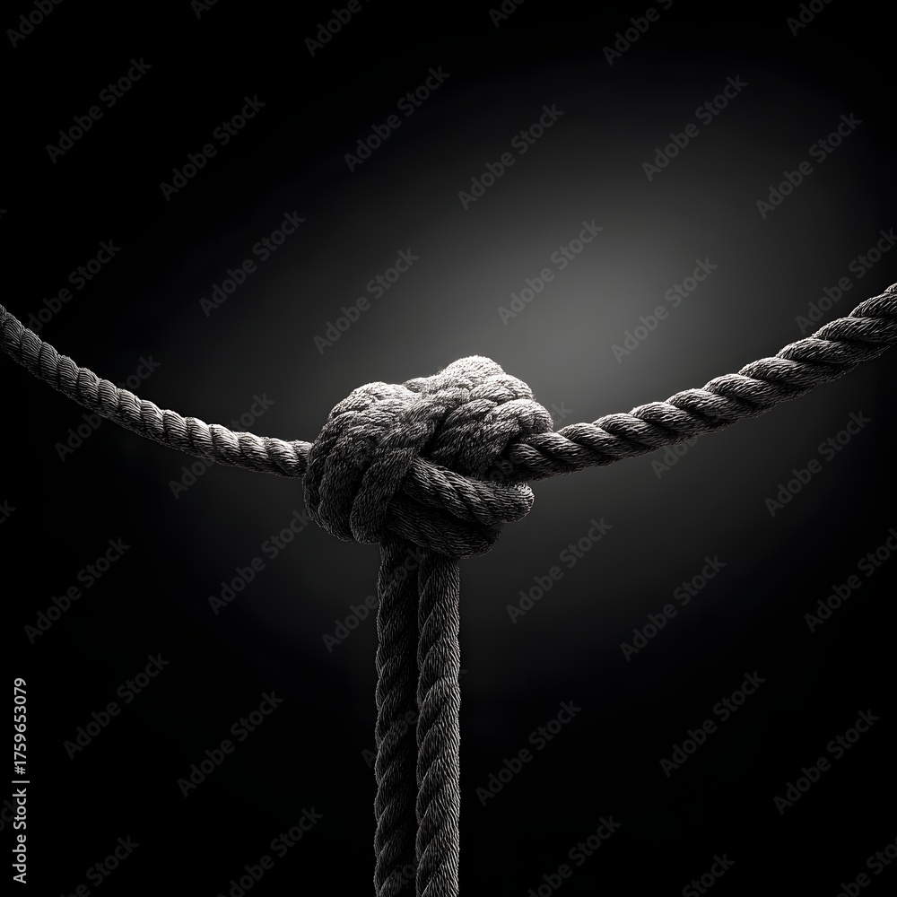 trong rope knot symbolizing unity and connection, close-up in soft ...