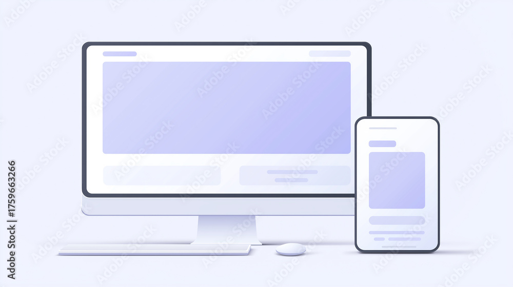 Editable website and mobile app interface mockup on desktop computer ...