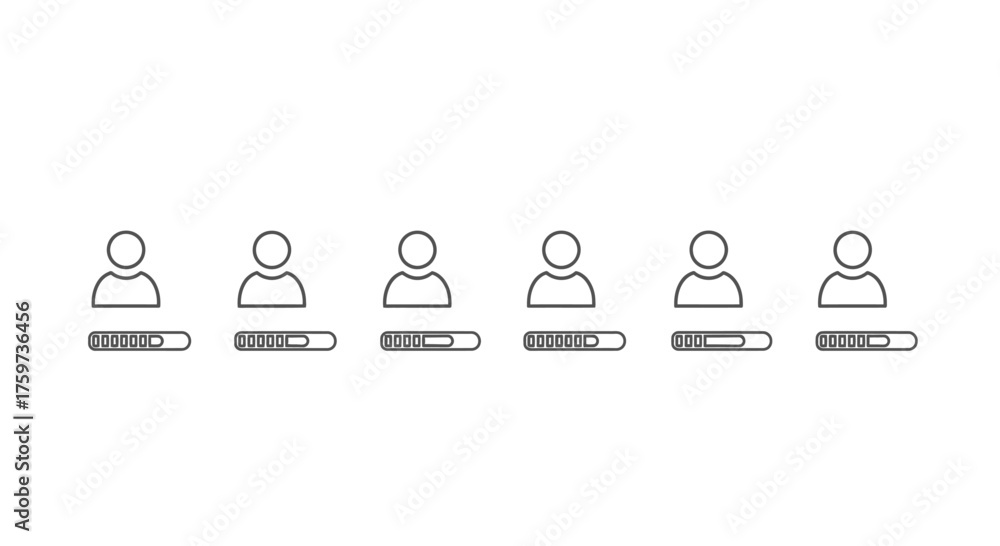 Illustrative representation of human figures with progress bars ...