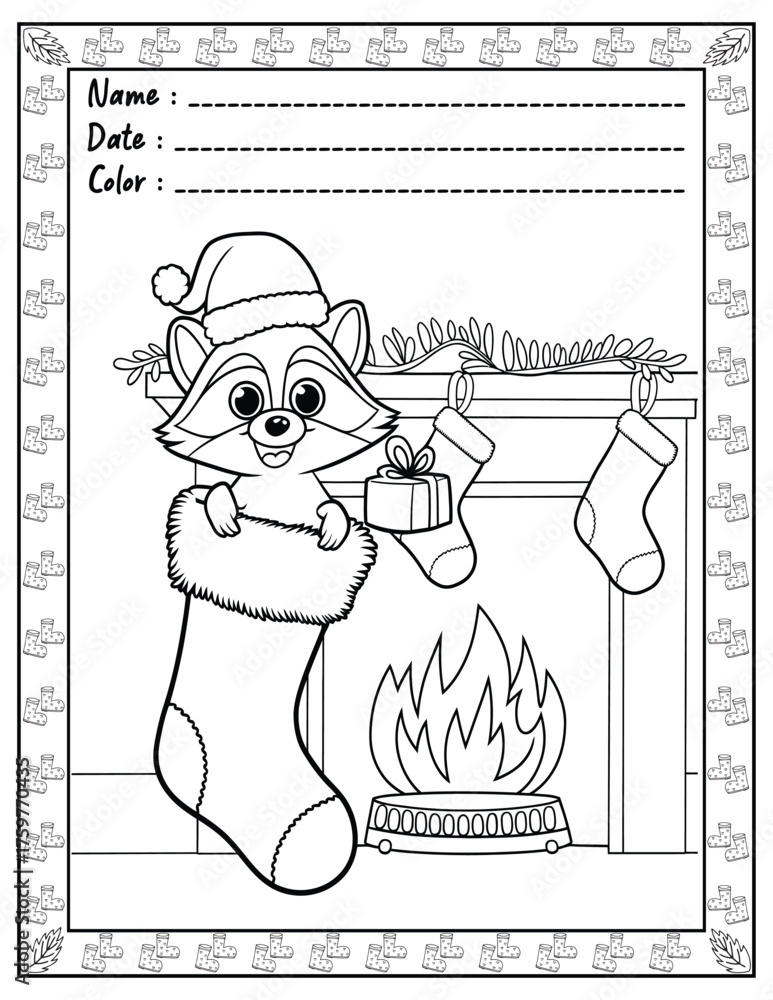 Bold and Easy Christmas Hygge Coloring Page with Cute Animals for ...