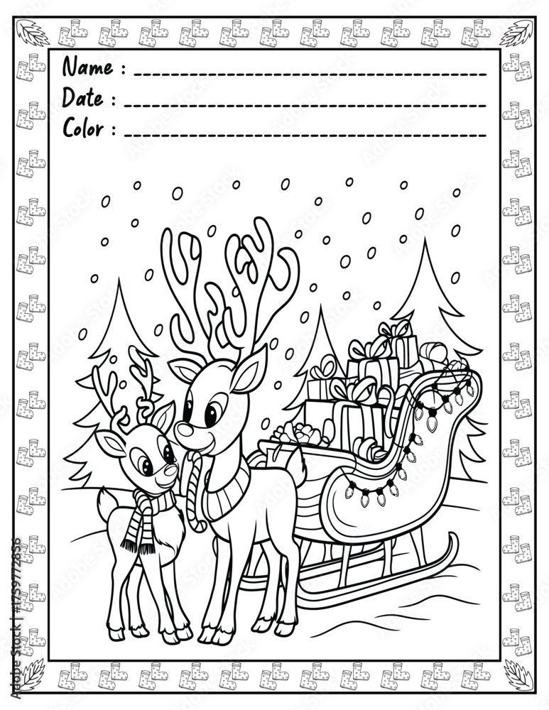 Bold and Easy Christmas Hygge Coloring Page with Cute Animals for ...