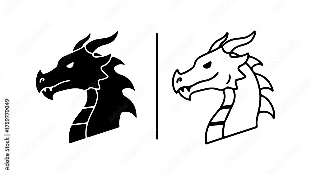 Dragon heads outline and solid with transparent background Stock Vector ...