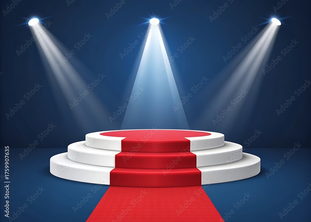 Red carpet on stage with stairs and podium for a VIP event illustration ...