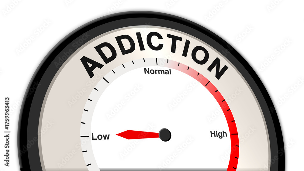 Addiction levels at low severity, displayed on a barometer or ...
