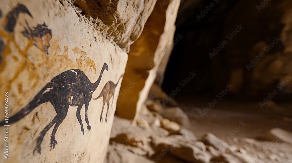 Стокове фото Ancient cave paintings depict prehistoric animal figures ...