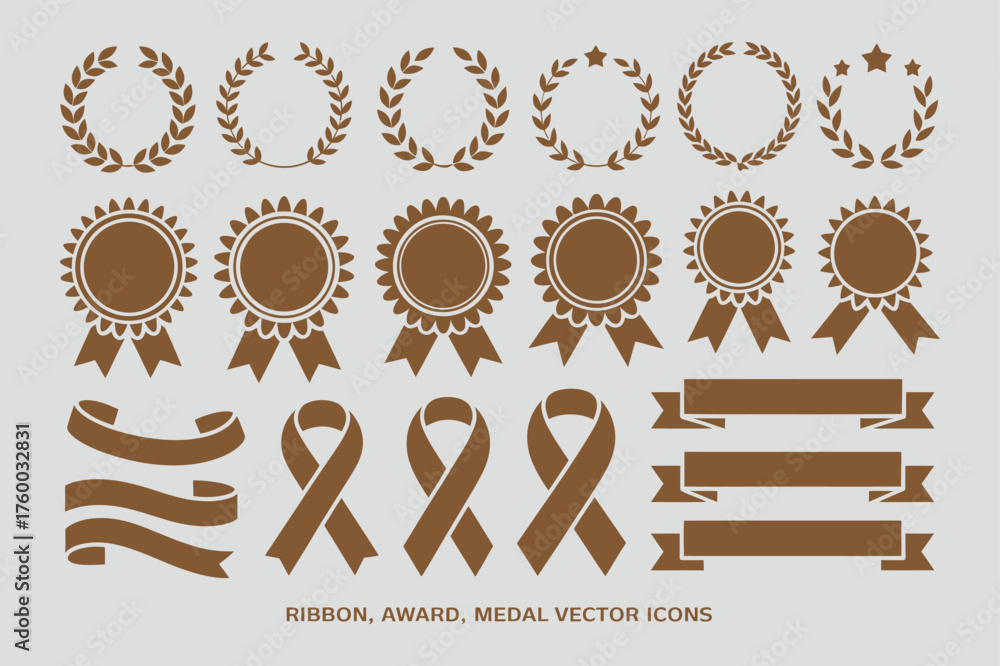 Awards Ribbons Medals Laurels Set Vector Icons Collection Symbols ...
