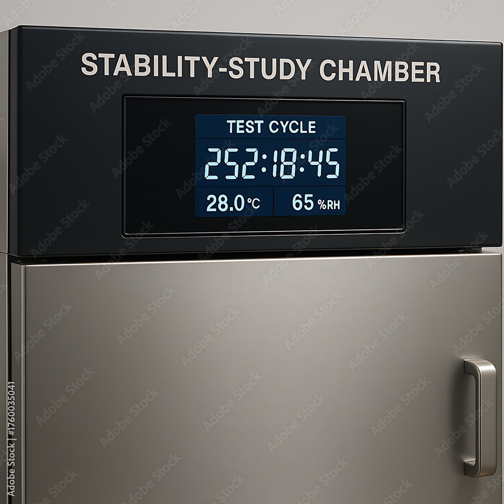 Stability study chamber displaying temperature and humidity test cycle ...