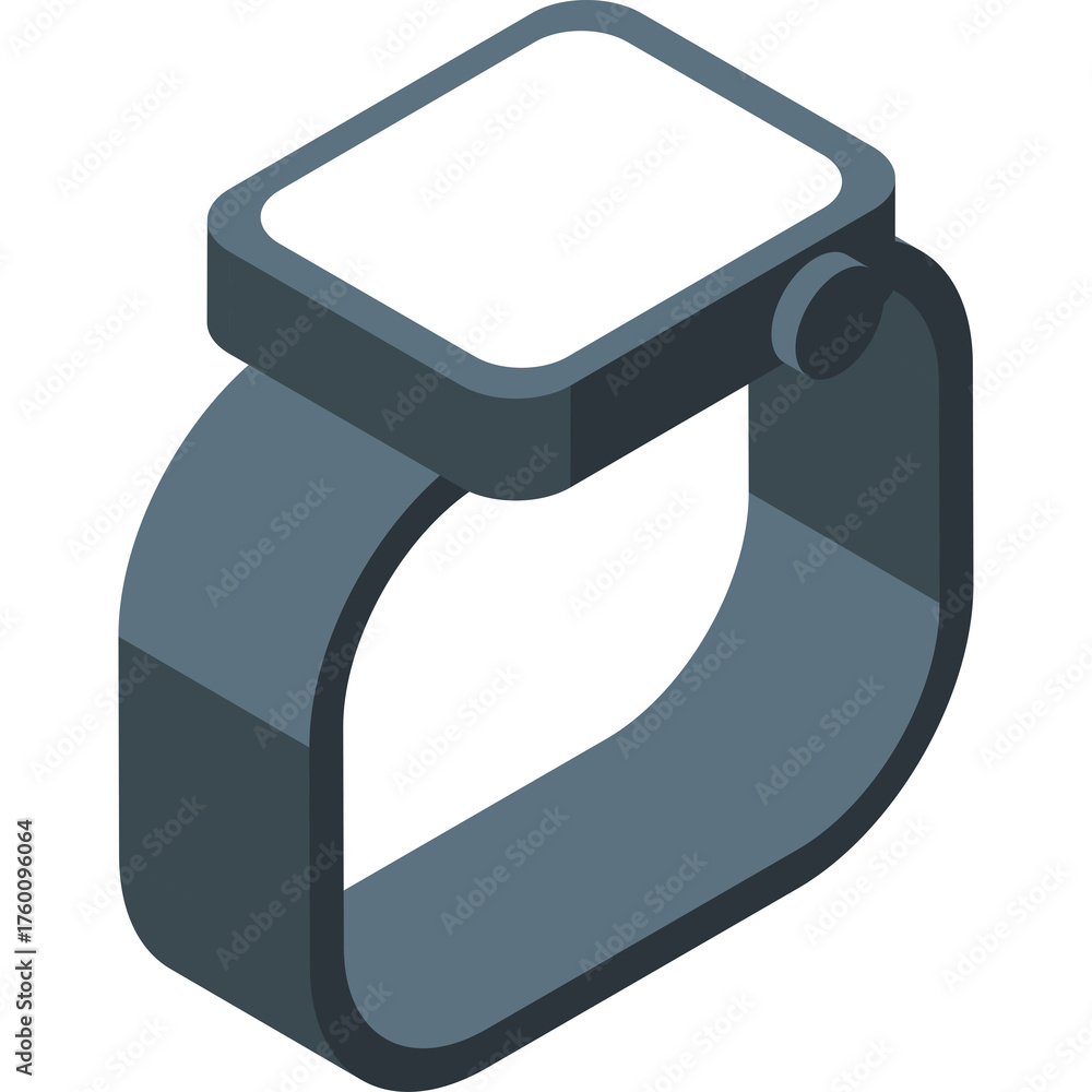 Isometric Smartwatch With White Screen And Dark Gray Strap With ...