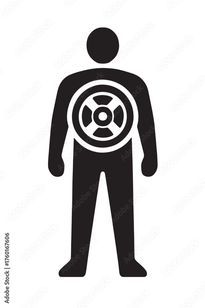 Black silhouette of a person with a circular target symbol in the chest ...