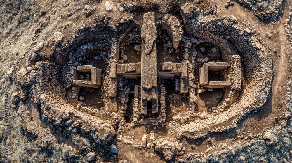 Ilustración de Stock overhead drone capture of gobekli tepe ruins ...
