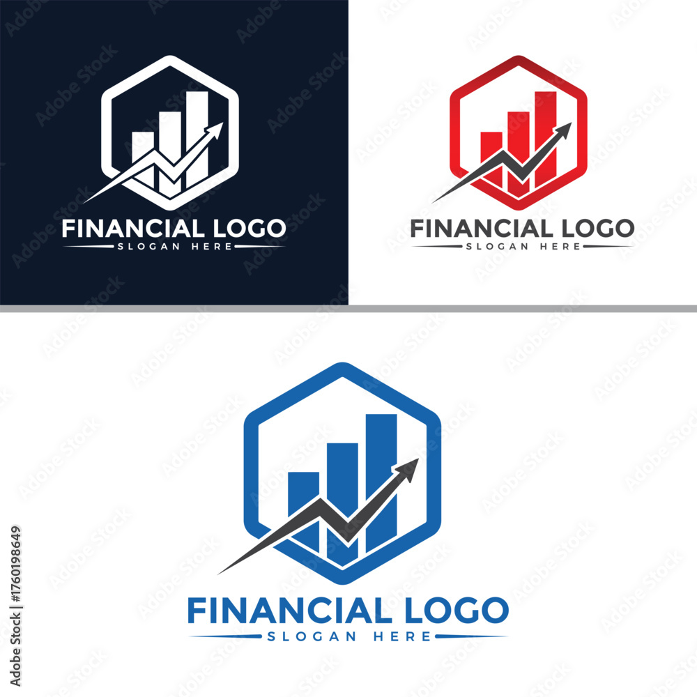 Financial logo template with bar chart and arrow isolated on white ...