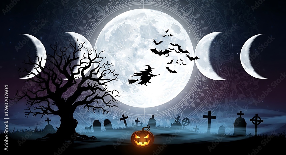 Stockillustrationen A classic spooky Halloween scene showing a Triple ...