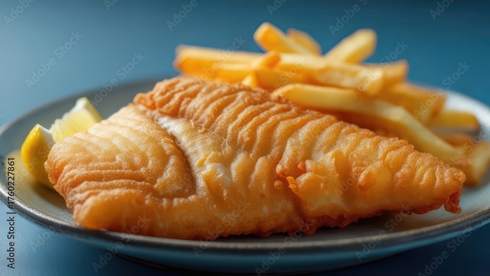 Golden fried fish and chips with lemon wedge tantalizes tastebuds ...