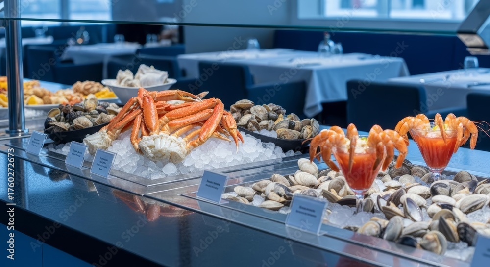 Seafood Buffet Display with Fresh Crab Legs, Clams, and Shrimp ...