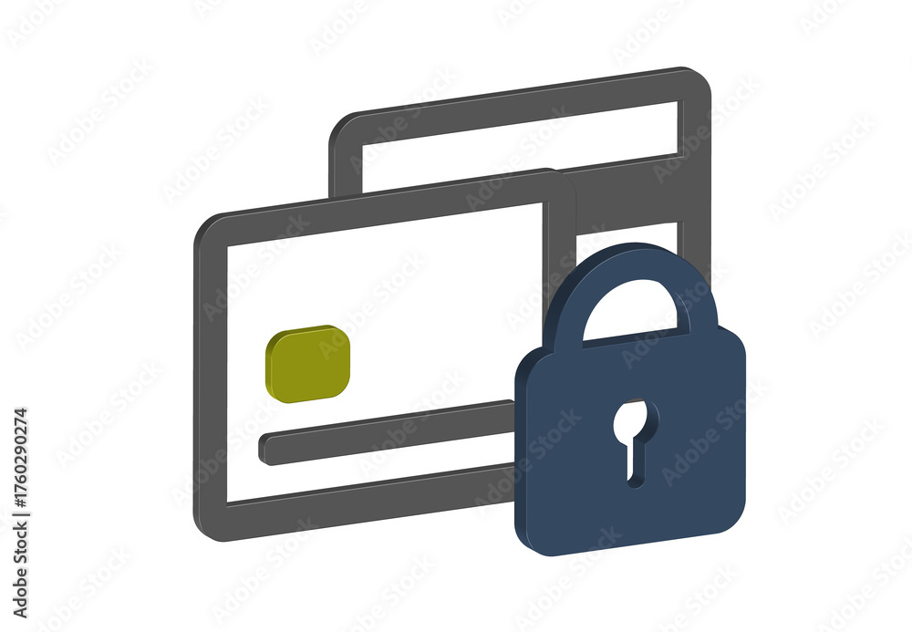 Simple 3D animation of a credit or debit card icon with a padlock ...