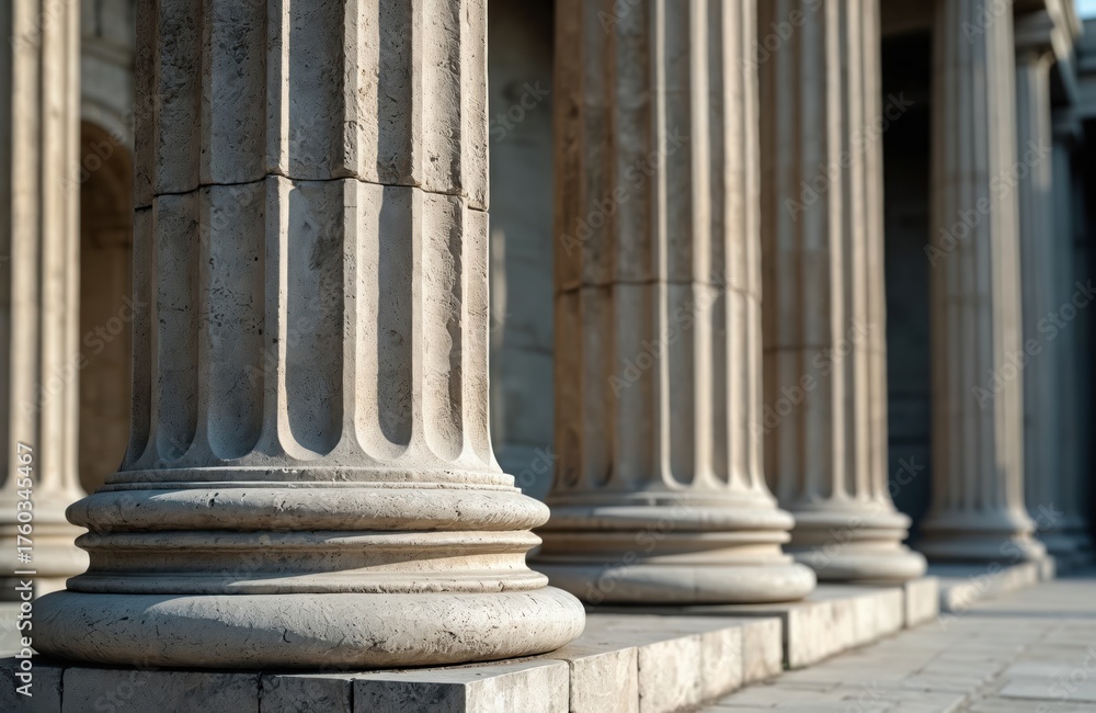 Stone classical columns detail architecture. Tall ancient pillars stand ...